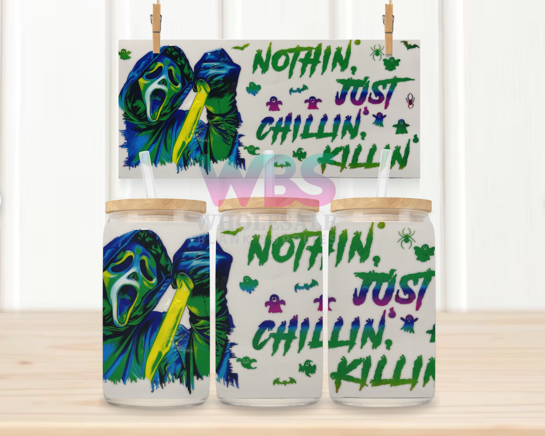 16oz UV DTF Libbey Scream Ghost face nothing just chillin killin #949 ...