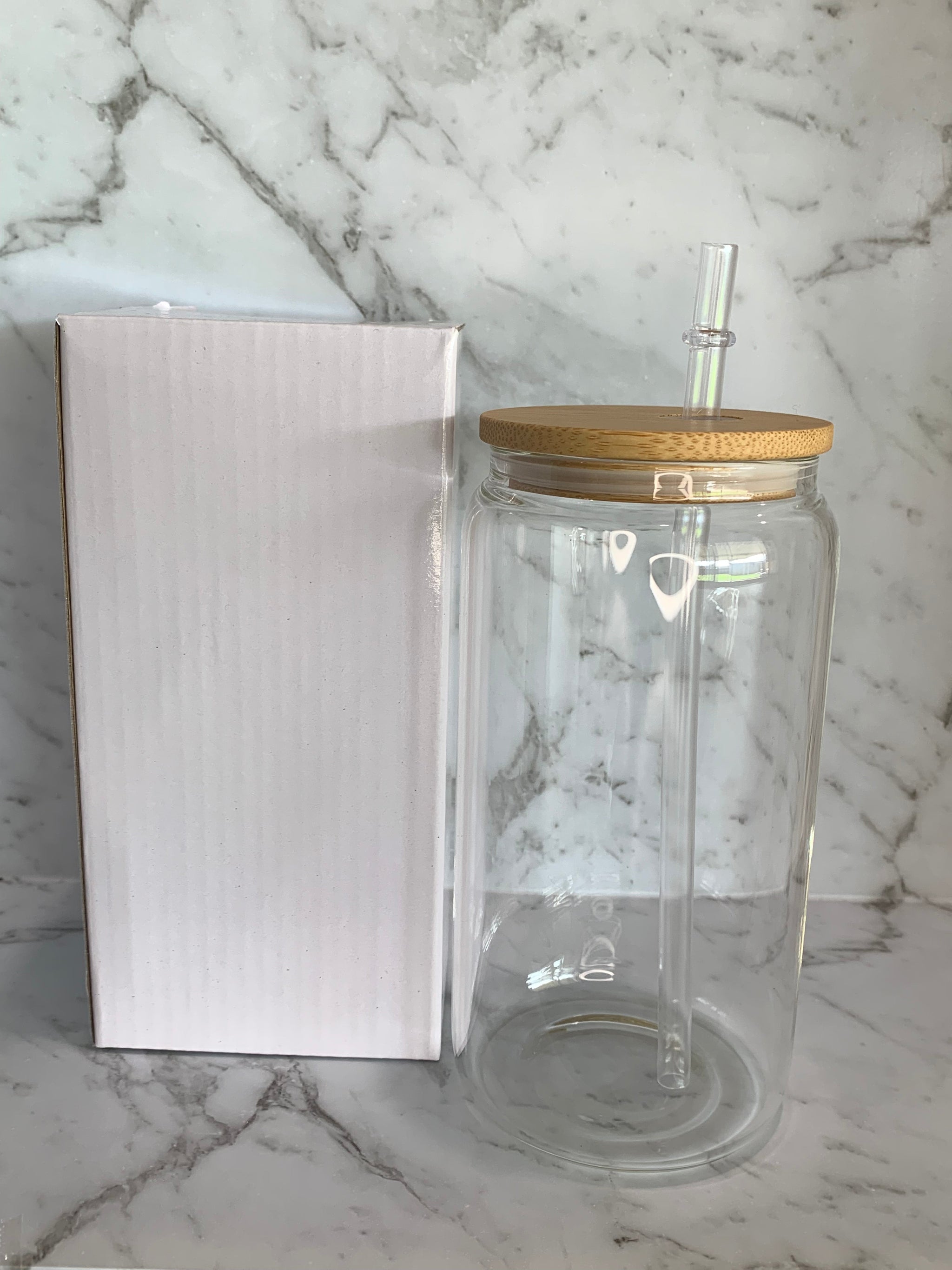 16oz Sublimation Clear Glass Libbey | Bamboo Lid – Wholesale Blank Supplies